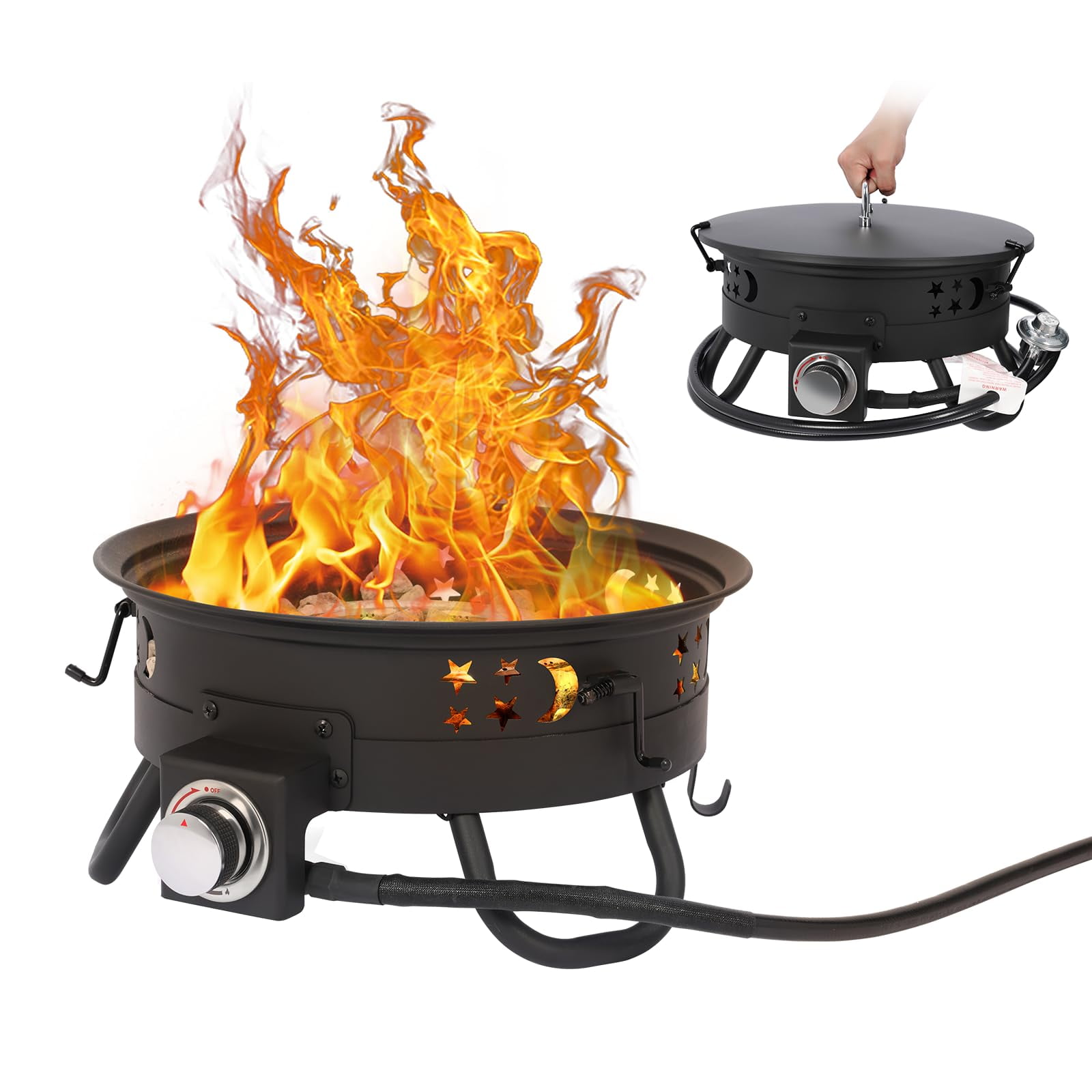 Steel Propane Fire Pit Outdoor 17 Inch Portable Firebowl 58000 BTU Smokeless Flame for Camping ...