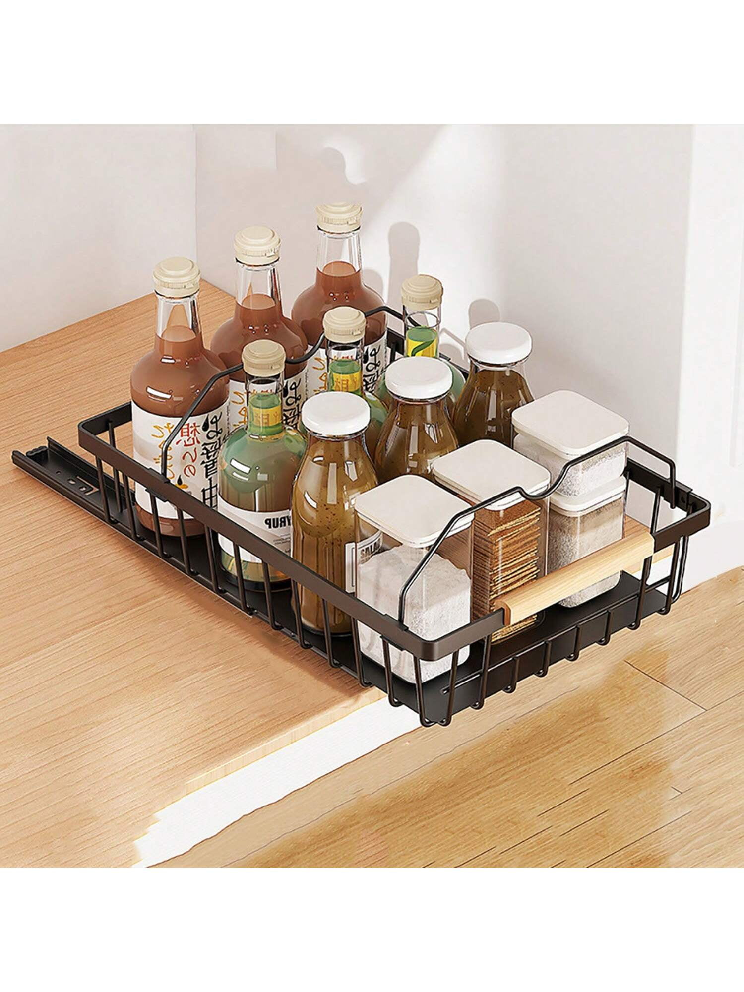 Steel Pull Out Cabinet Organizer Multifunctional Sliding Mesh Basket No ...