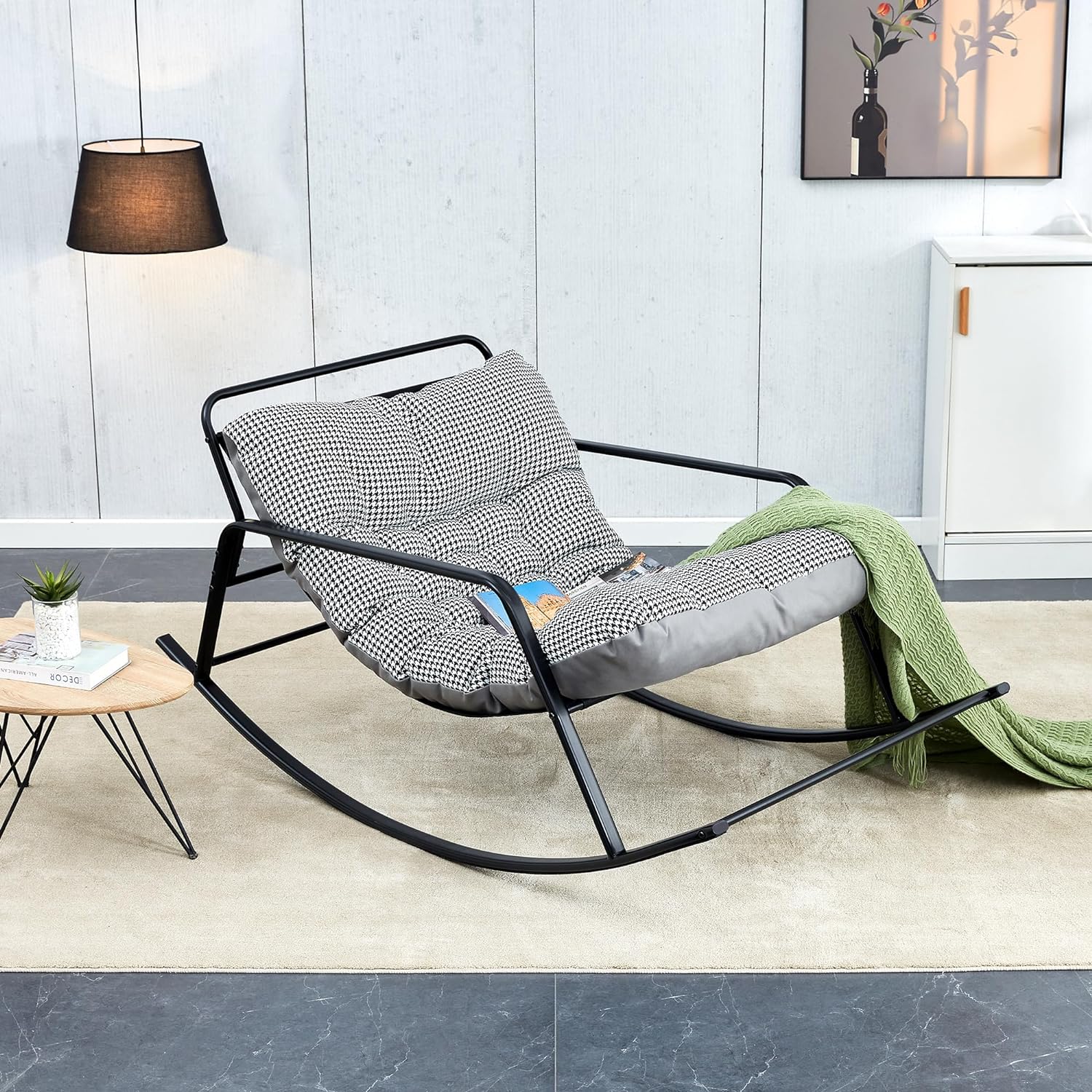 Steel Rocking Chair with Thick Cushion, Rocking Lounge Chair with Metal ...