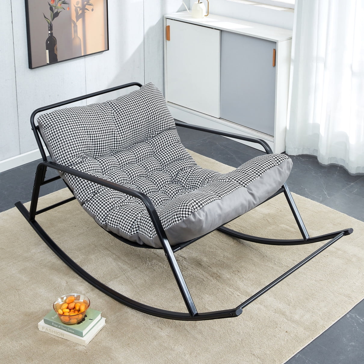 Steel Rocking Chair with Thick Cushion, Rocking Lounge Chair with Metal ...