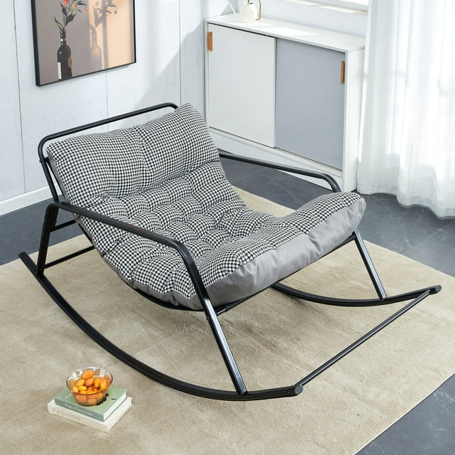 Steel Rocking Chair with Thick Cushion, Rocking Lounge Chair with Metal ...