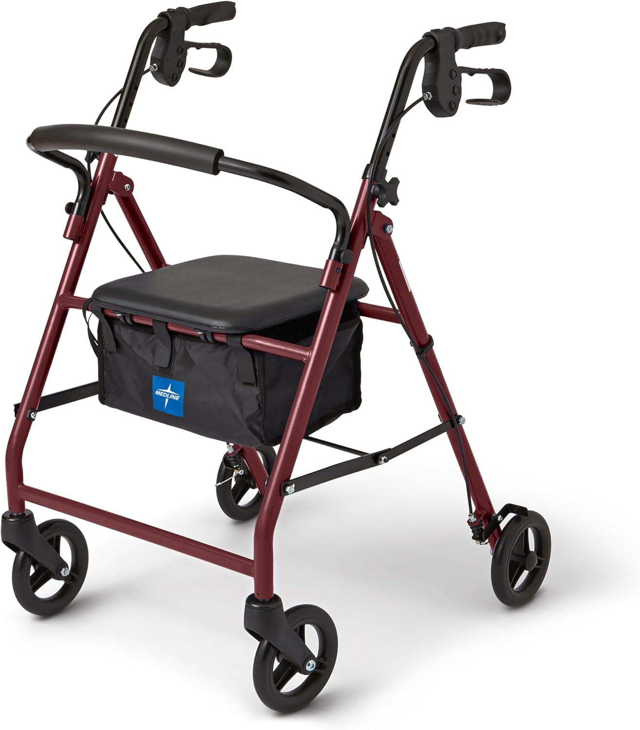 Steel Rollator Walker for Adult Mobility Impairment, Burgundy, 350 lb ...