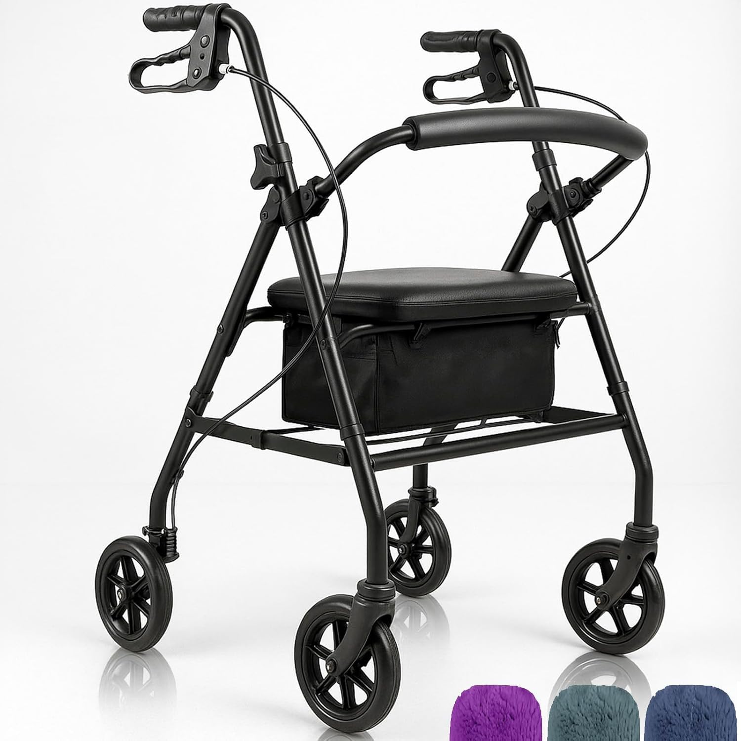 Steel Rollator Walker with Seat - Foldable, Narrow, Rolling Senior ...