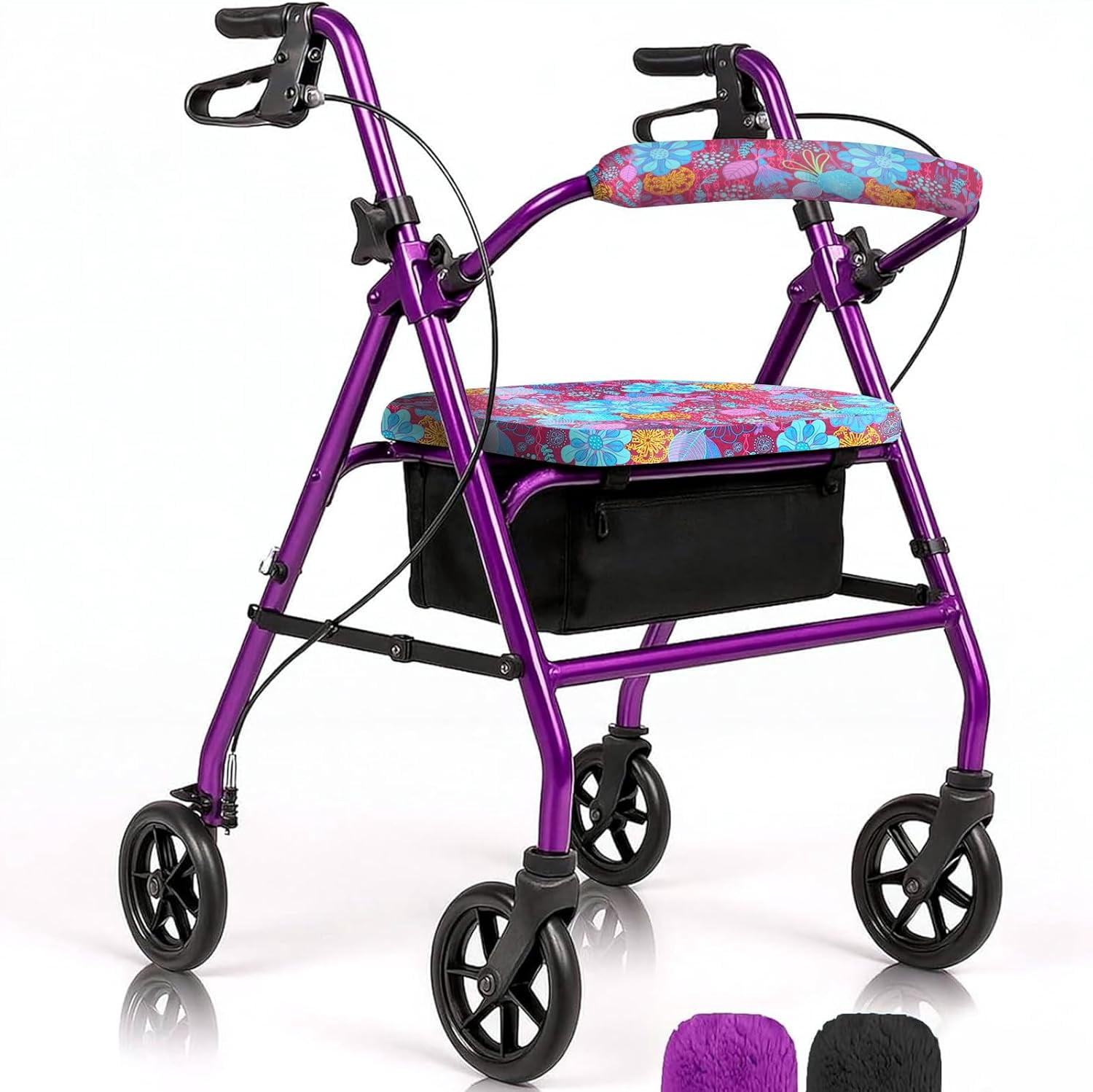 Steel Rollator Walker with Seat - Foldable, Narrow, Rolling Senior ...