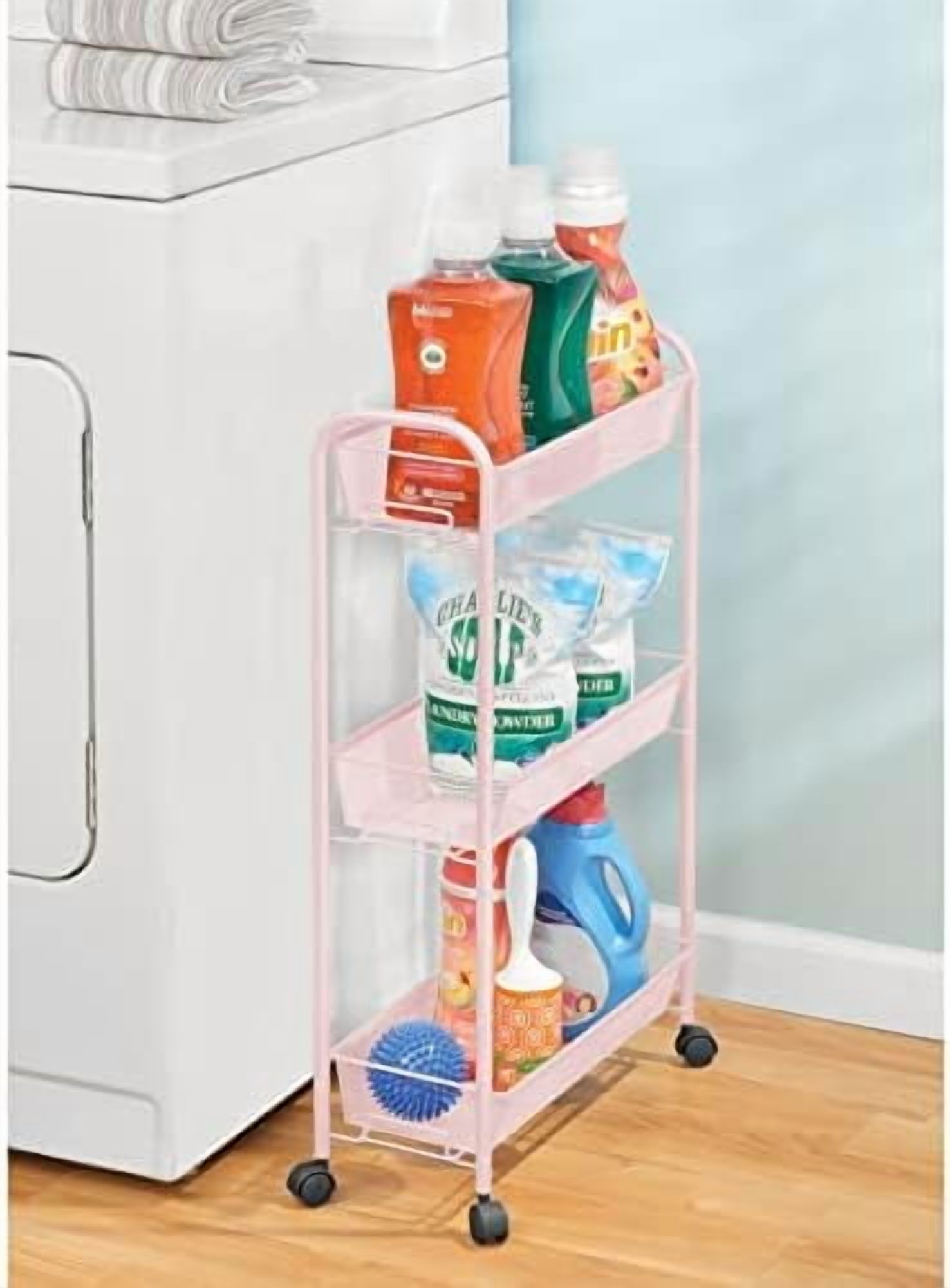 Steel Rolling Utility Cart Storage Organizer Trolley with 3 Basket ...