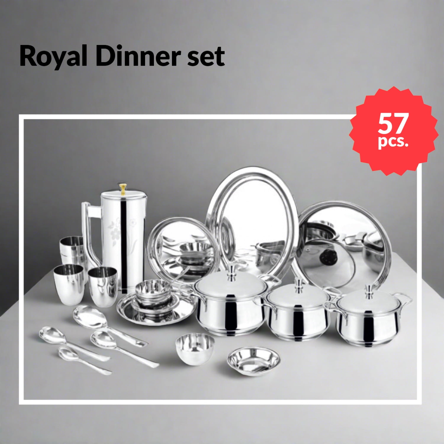 Steel Royal Dinner Set 57 Pieces Laser engraving Design | Family ...