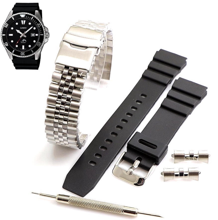 Steel & Rubber Replacement Watch Band Fits Casio DURO MDV-106 MDV106D ...