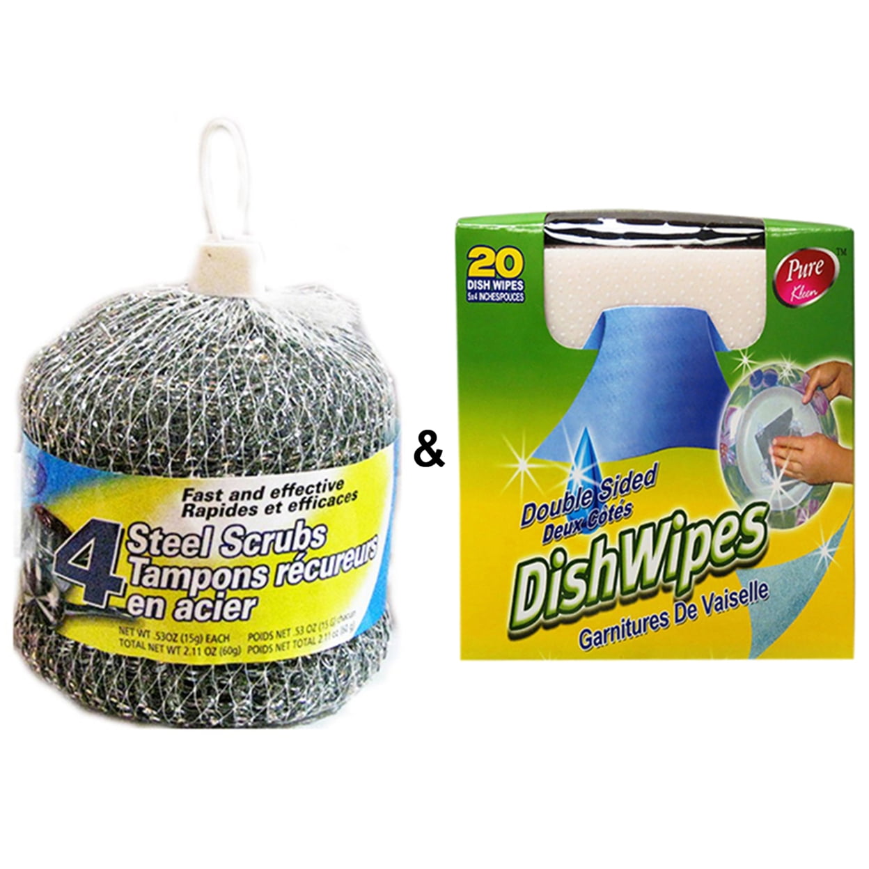 Steel Scrubs by Purest & Dish Wipes Double Sided 20 Wipes by Pure Kleen ...
