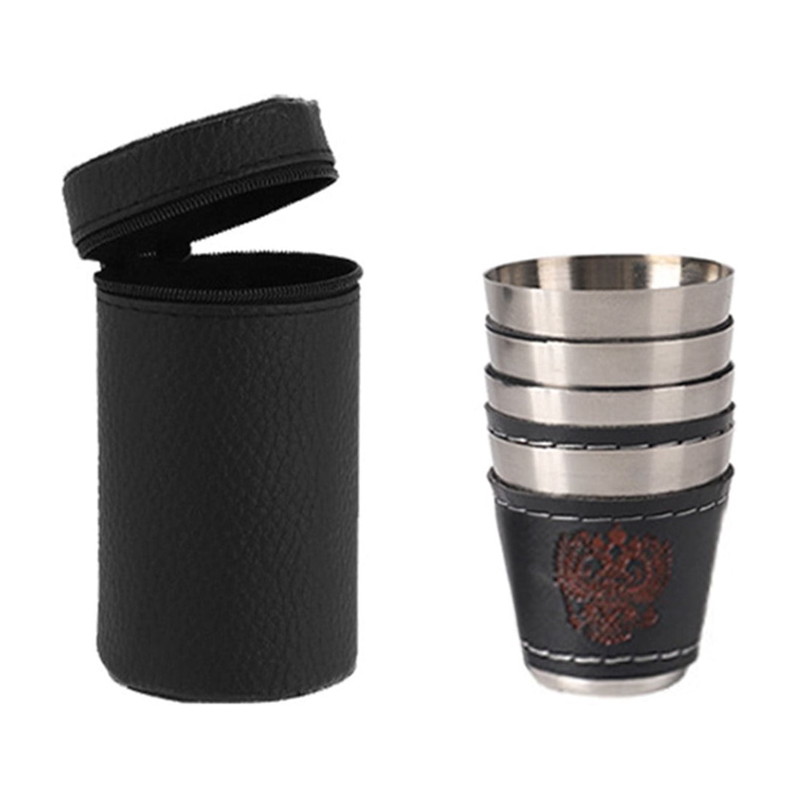 Steel Shot Glass Set with Leather Cover, 30/70/180ml Capacity, Portable ...