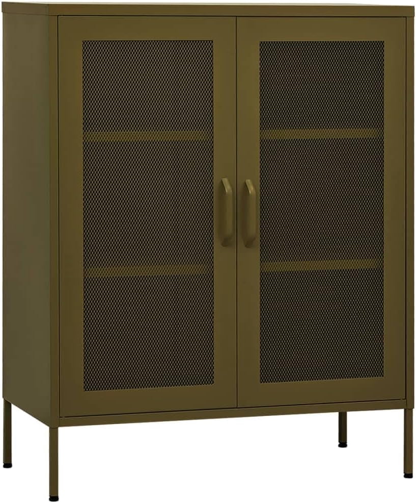 Steel Side Cabinet with 2 Mesh Doors and Adjustable Shelves, Anthracite ...