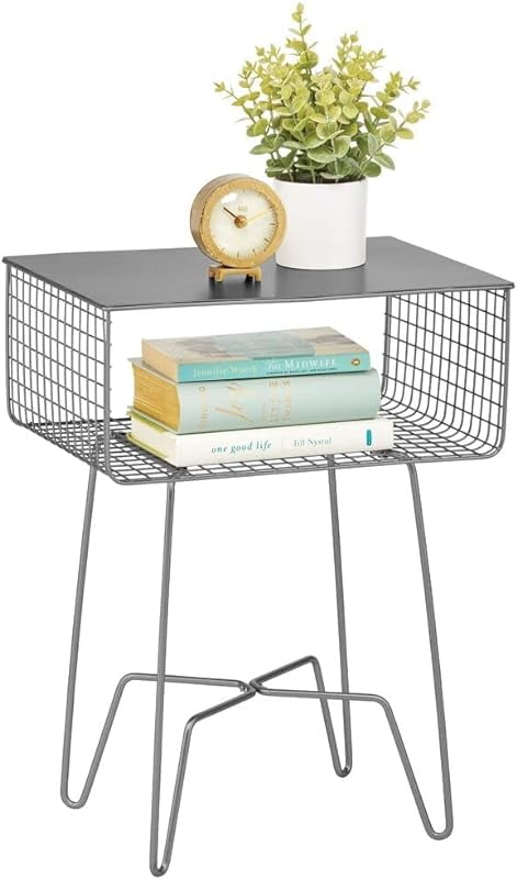 Steel Side Table with Storage, Metal Nightstand or Wire Side Table ...