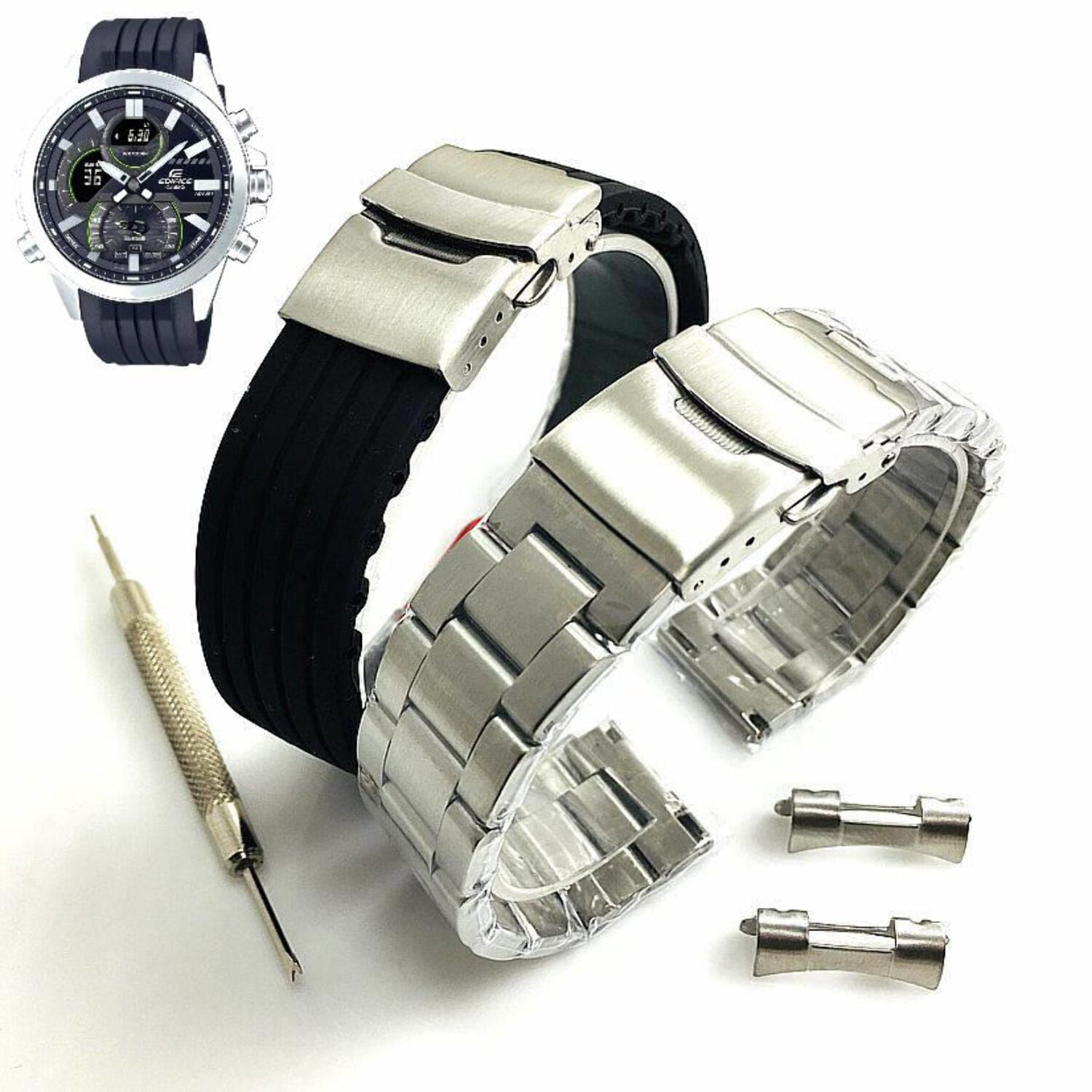Steel & Silicone Replacement Watch Band Fits Casio Edifice ECB-30 ...
