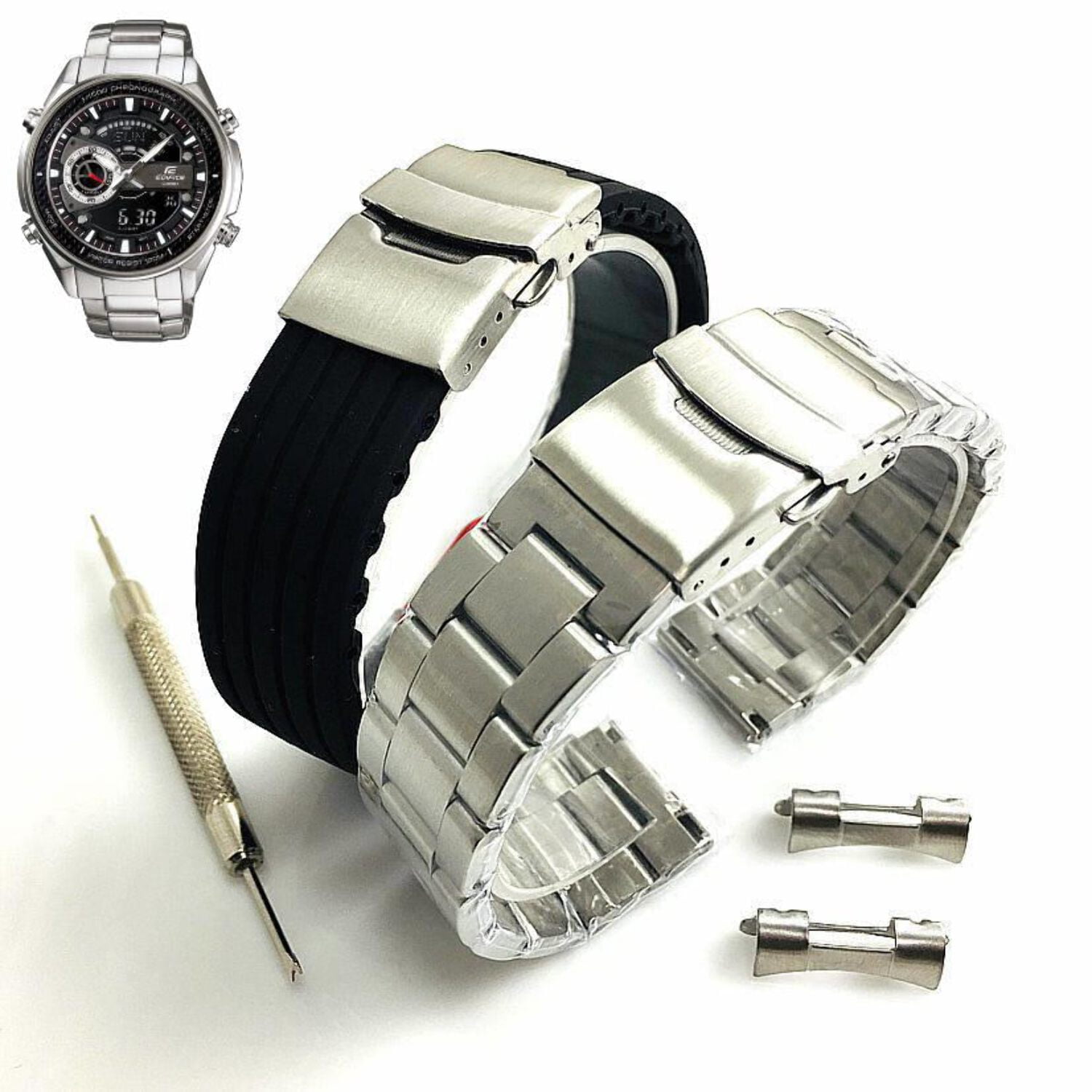 Steel & Silicone Replacement Watch Band Fits Casio Edifice EFA-133 ...