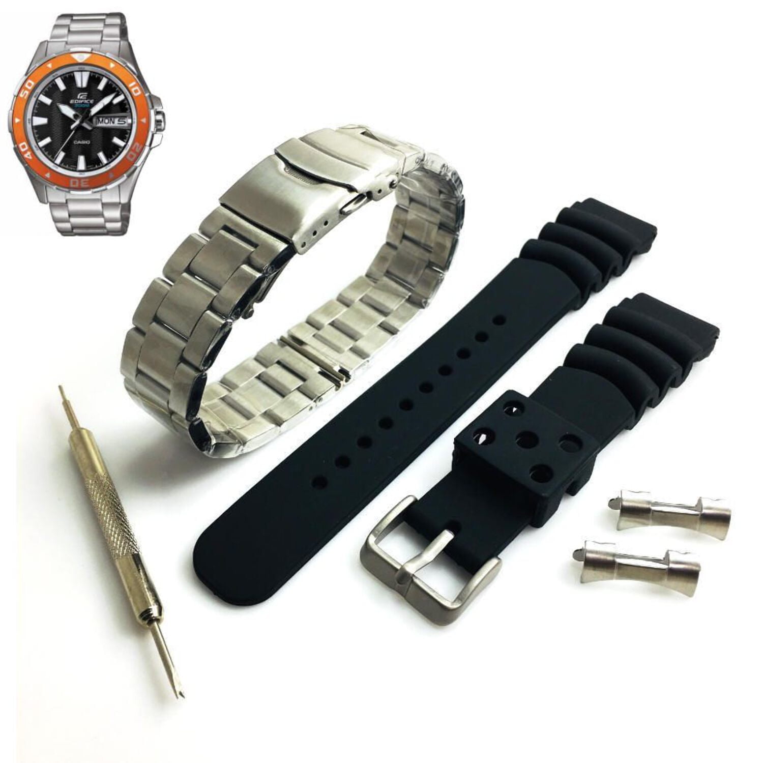 Steel & Silicone Replacement Watch Band Fits Casio Edifice EFM-100 EFM100D-1A4V - Walmart.com