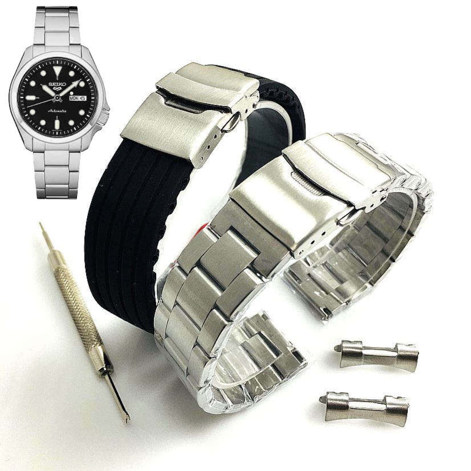 Steel & Silicone Replacement Watch Band Strap Seiko SRPE55 4R36-08L0 ...