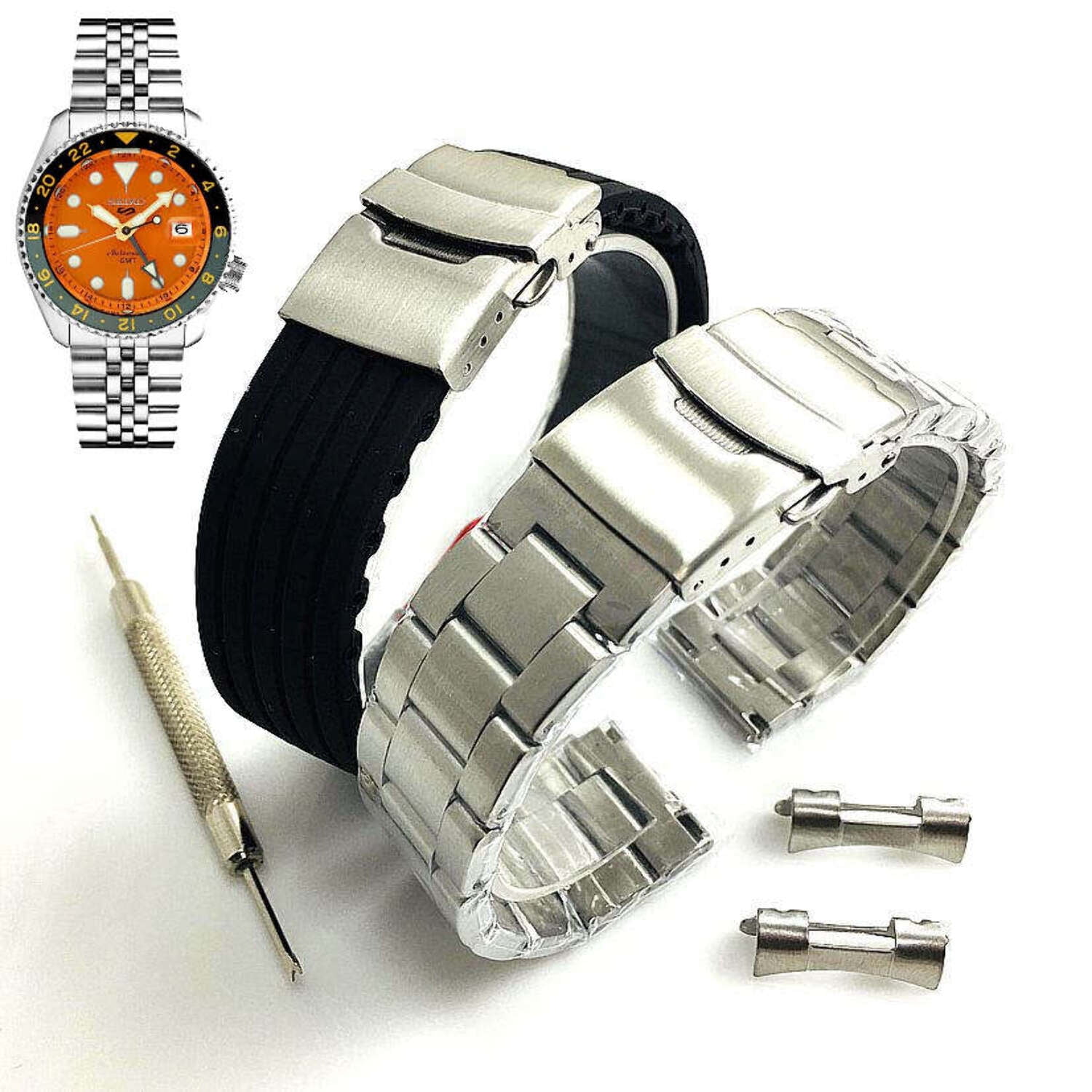 Steel & Silicone Replacement Watch Band Strap Seiko SSK005 4R34-00A0 ...