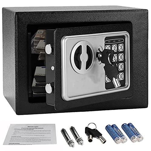 Steel Small Security Safe Fireproof Waterproof Safe with Keypad Lock and Keys, 0.2 Cubic Feet ...