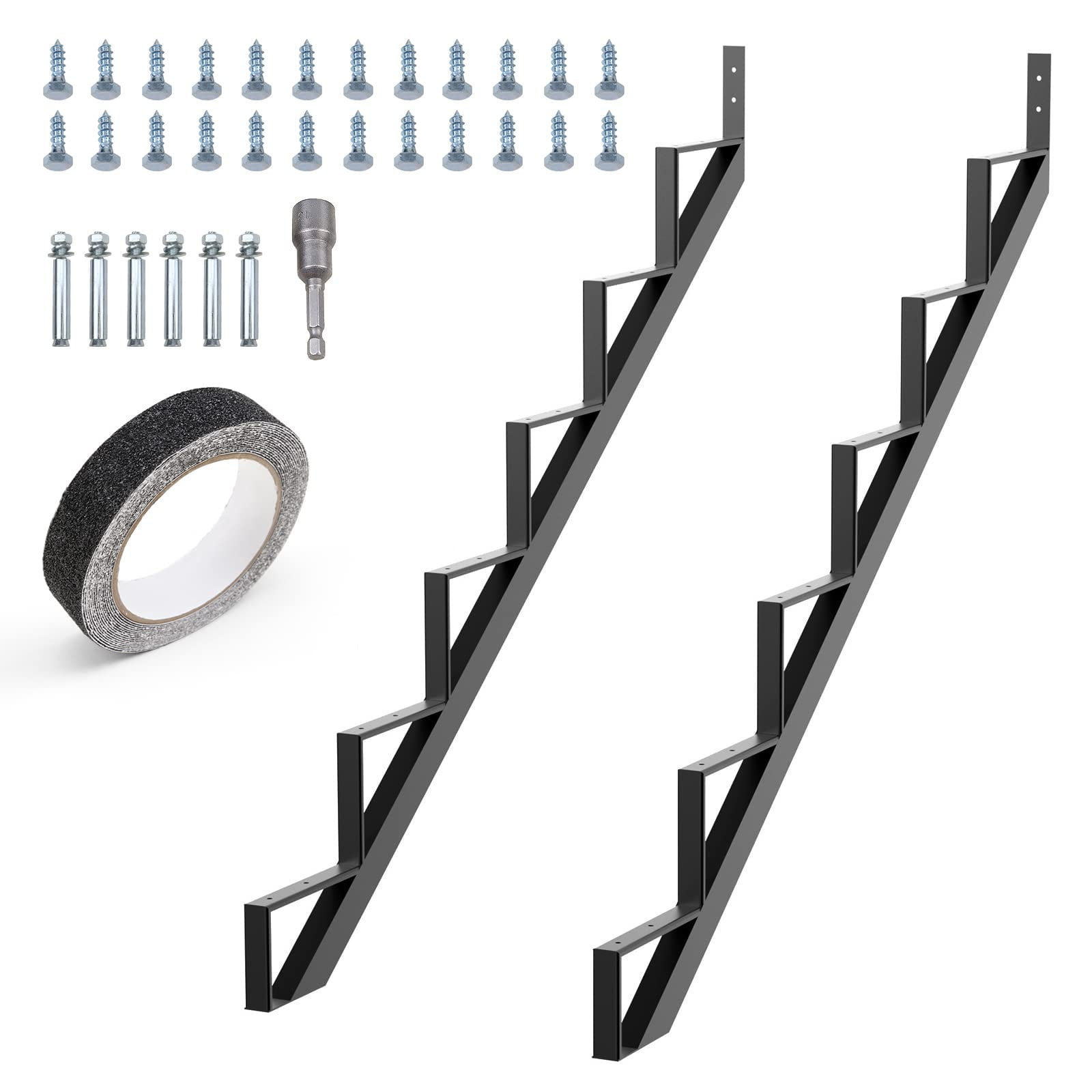 Steel Stair Step Riser -6 Step for Deck Height 49.4 Inches Metal Stair ...