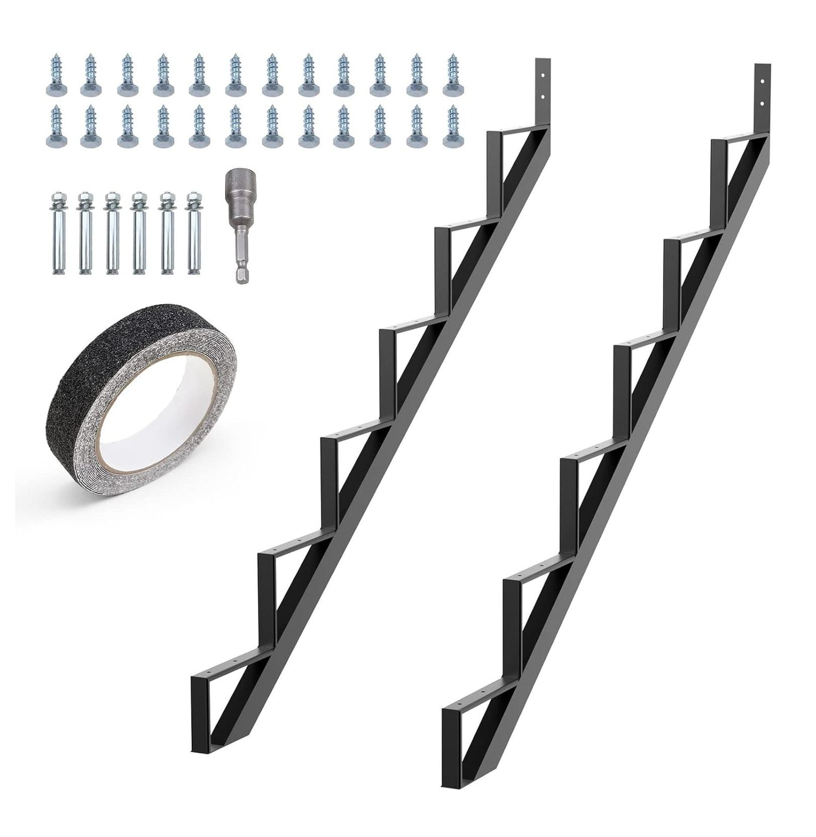 Steel Stair Step Riser -6 Step for Deck Height 49.4 Inches Metal Stair ...