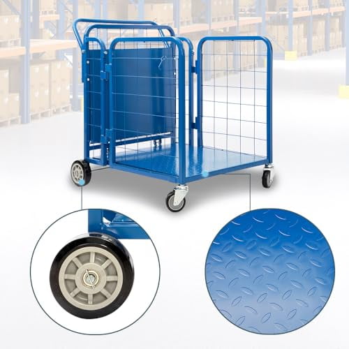 Steel Stock Cart Hand Truck with Side Walls, Heavy Duty Foldable ...