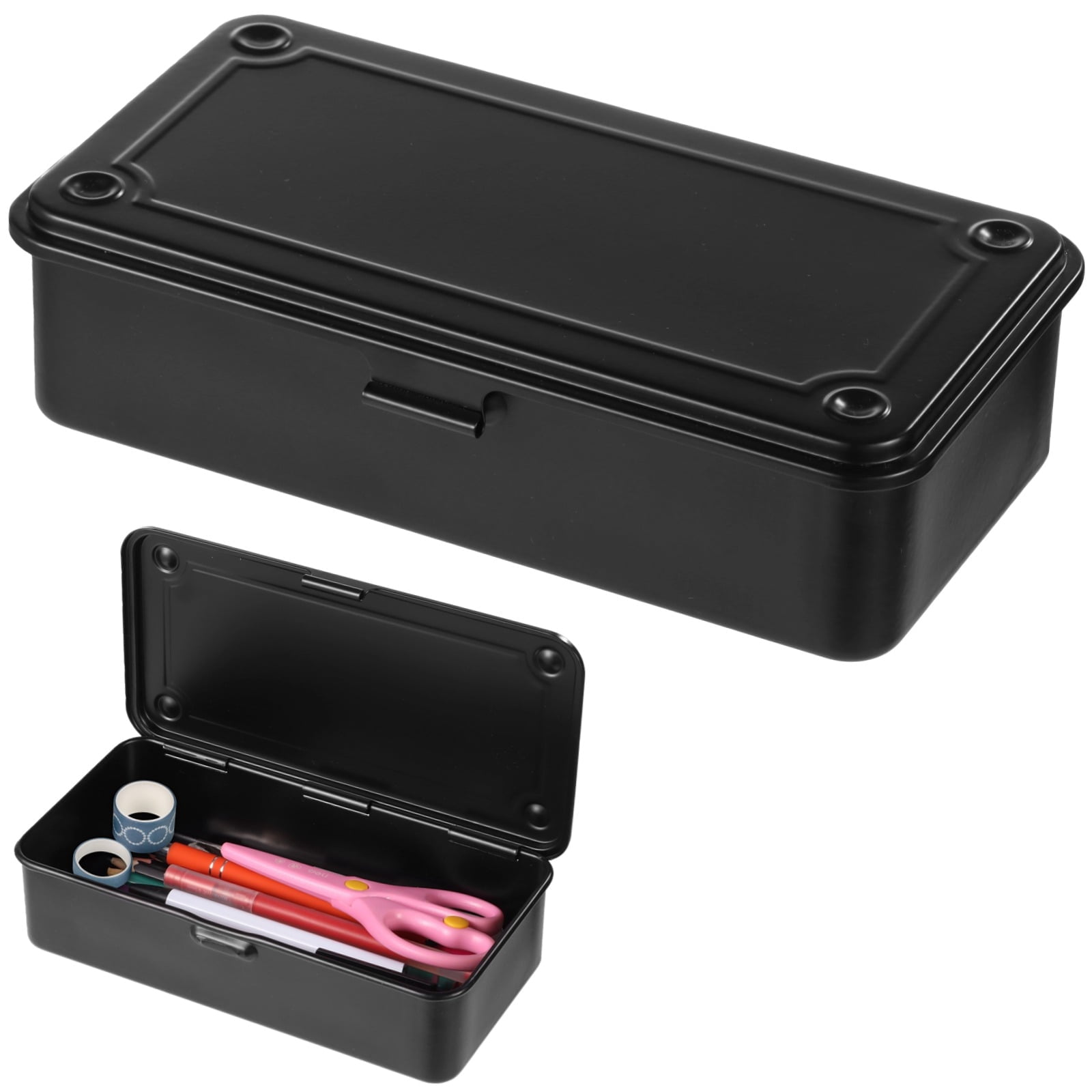 Steel Storage Box with Hinged Lid, Metal Container for Scrapbook Stamps ...