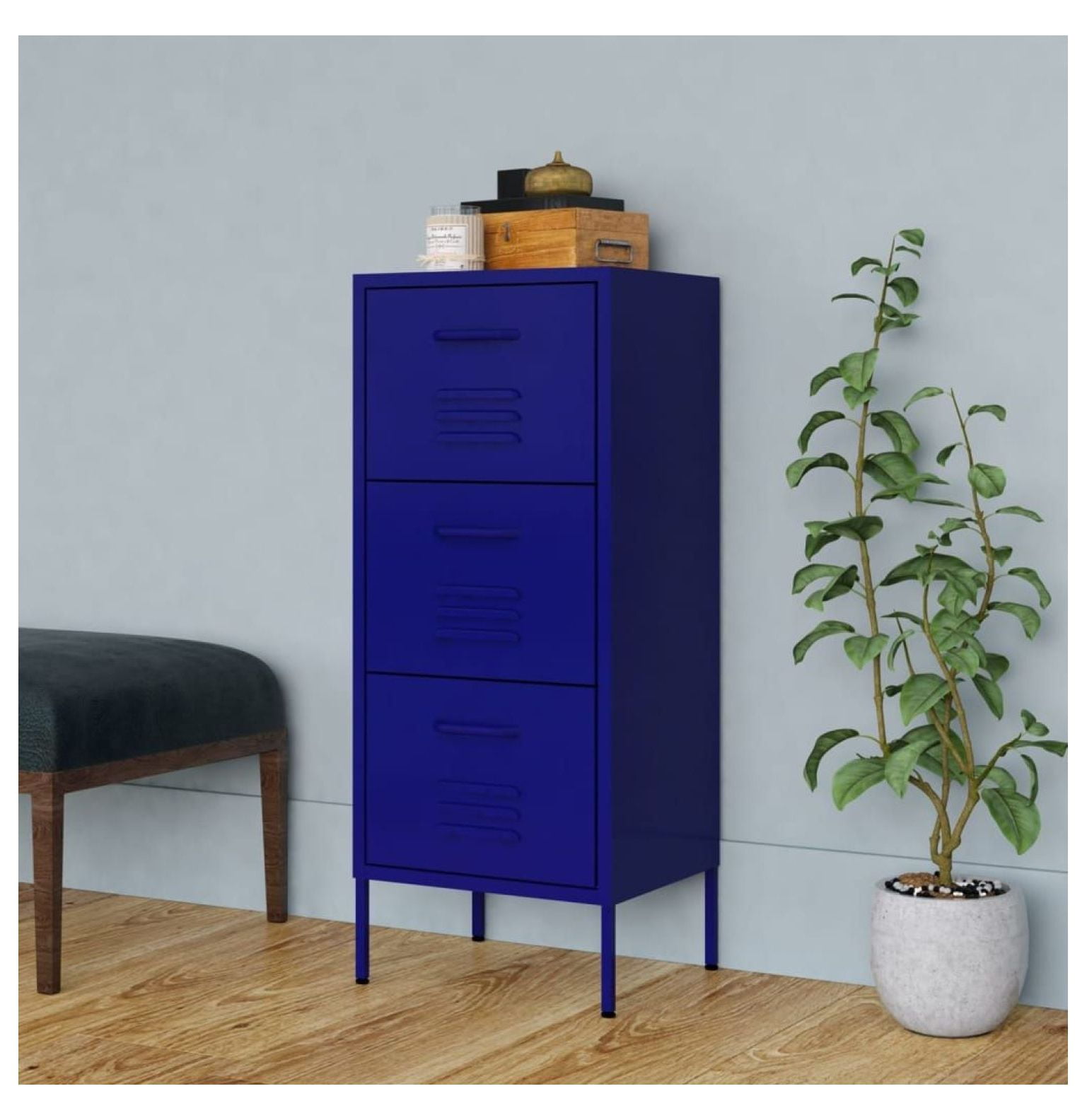 Steel Storage Cabinet Navy Blue 16.7x13.8x40", 3 Drawers, Heavy Duty ...