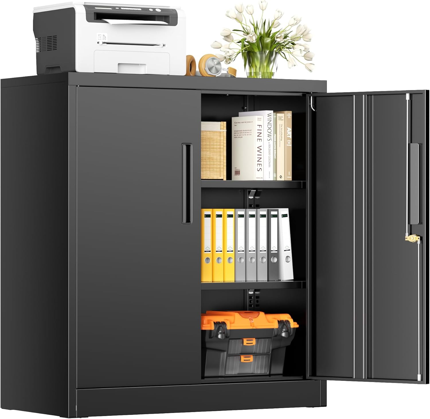 Steel Storage Cabinet with Lock, Lockable Metal Storage Cabinets with 2 ...