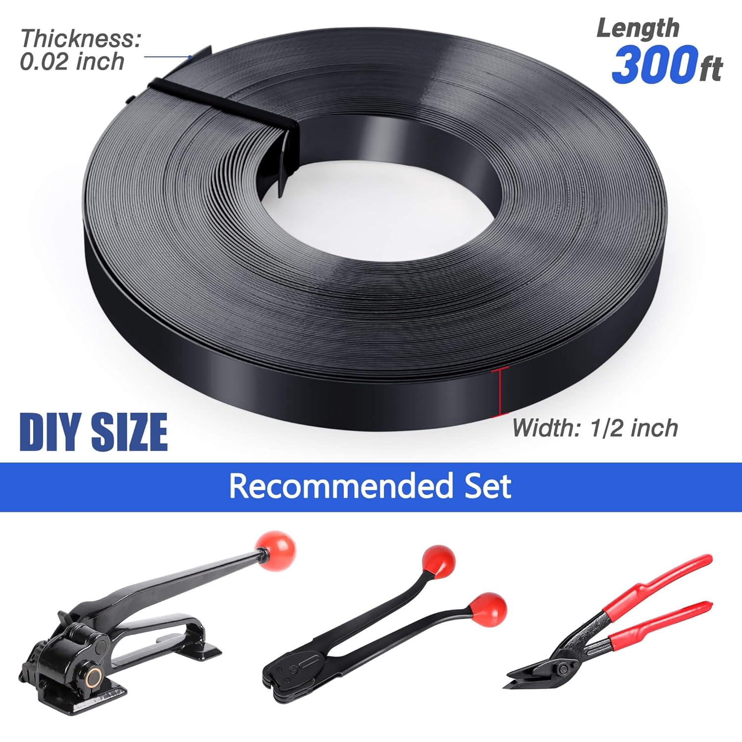 Steel Strapping Coil 1/2'' x 0.02'' x 300'-Metal Strapping Banding Roll ...