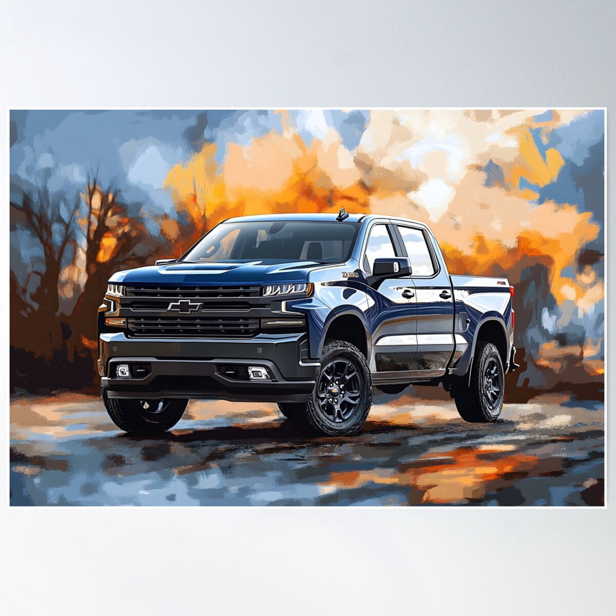 Steel Strength: Grey Chevrolet Silverado Pop Art Print Vi Poster Wall ...