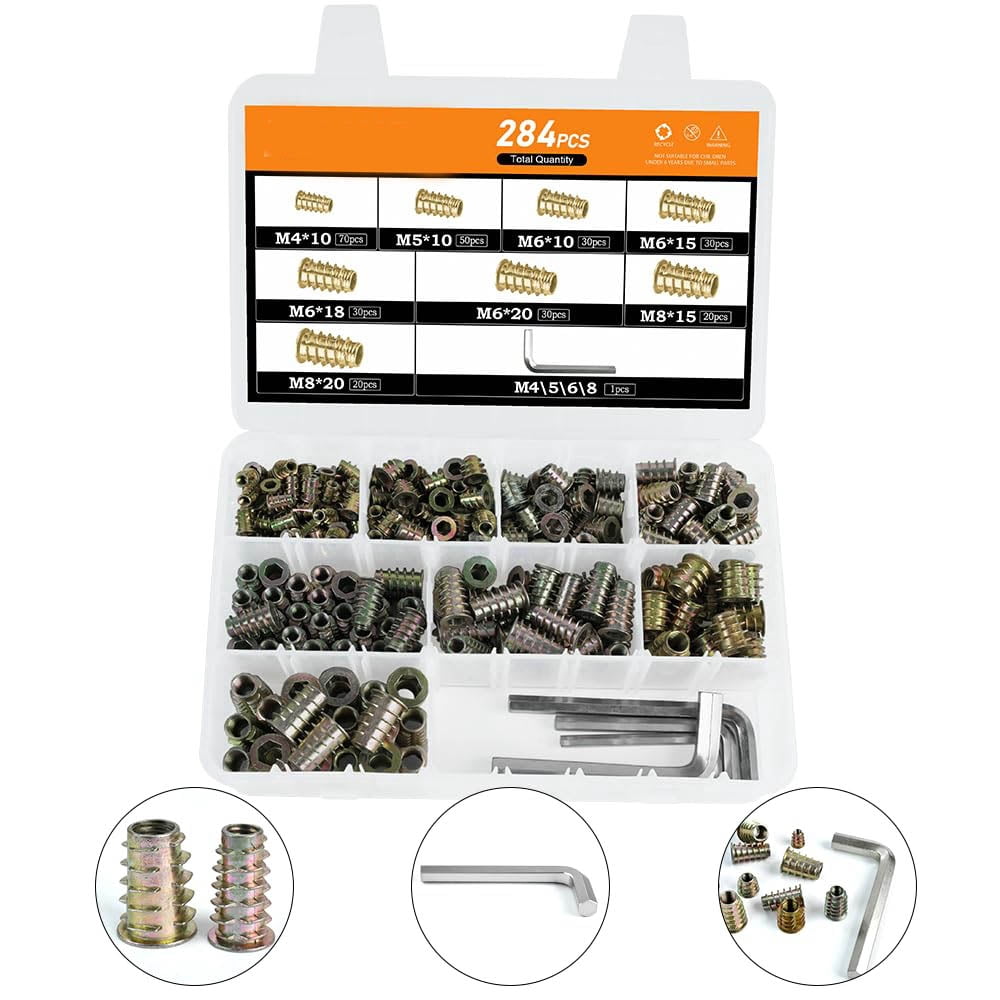 Steel Threaded Inserts for Wood Furniture Screw, M4 M5 M6 M8 Nut ...