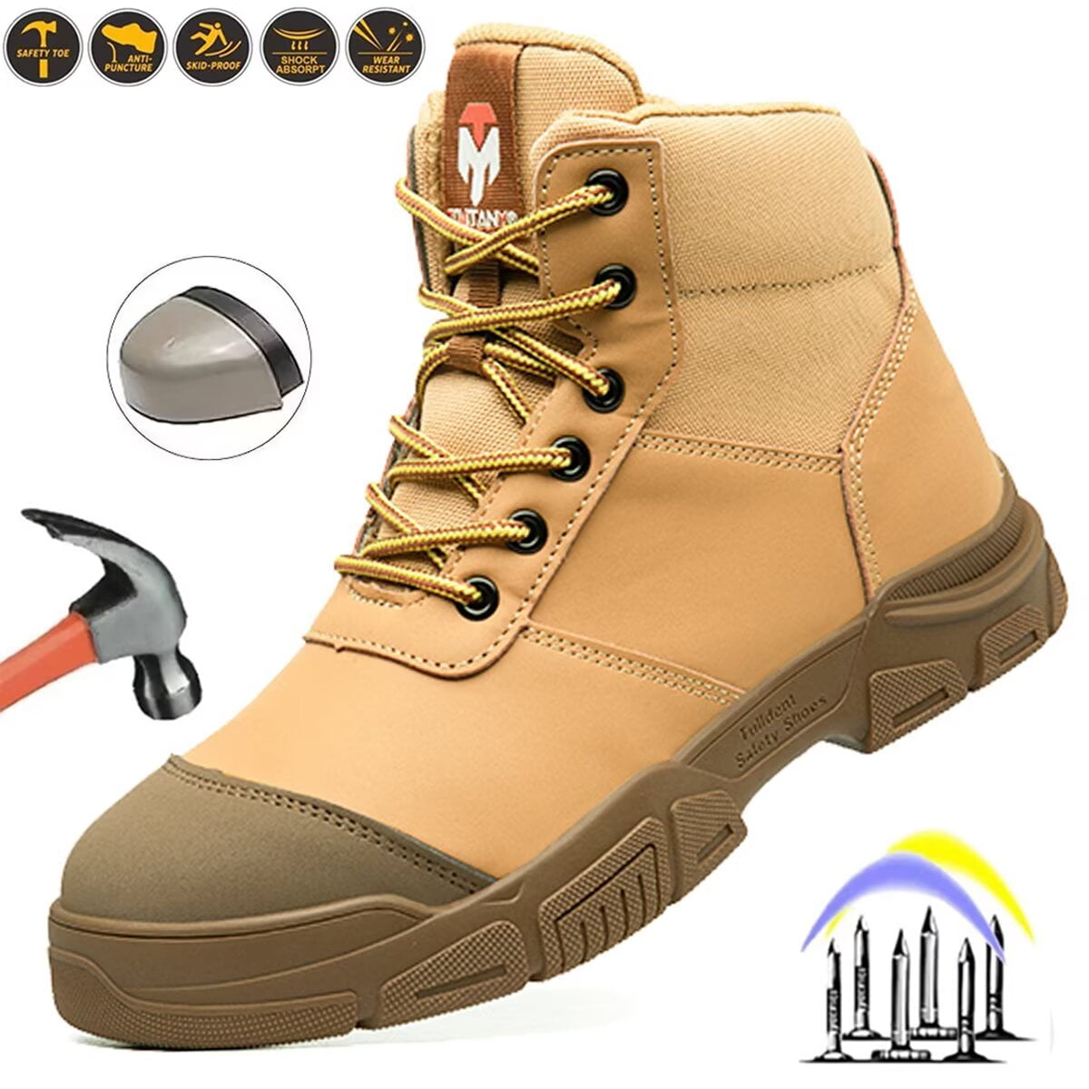 Steel Toe Boots for Men Industrial Construction Anti-puncture Work ...