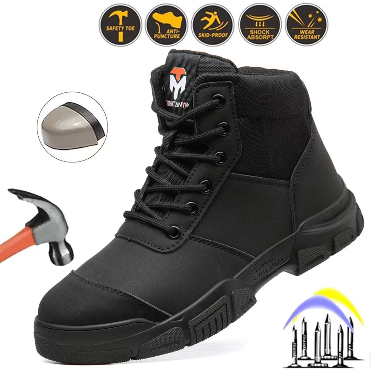 Steel Toe Boots for Men Industrial Construction Anti-puncture Work ...