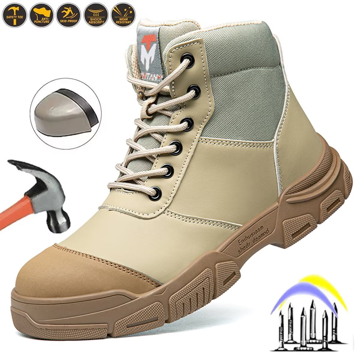 Steel Toe Boots for Men Industrial Construction Anti-puncture Work ...