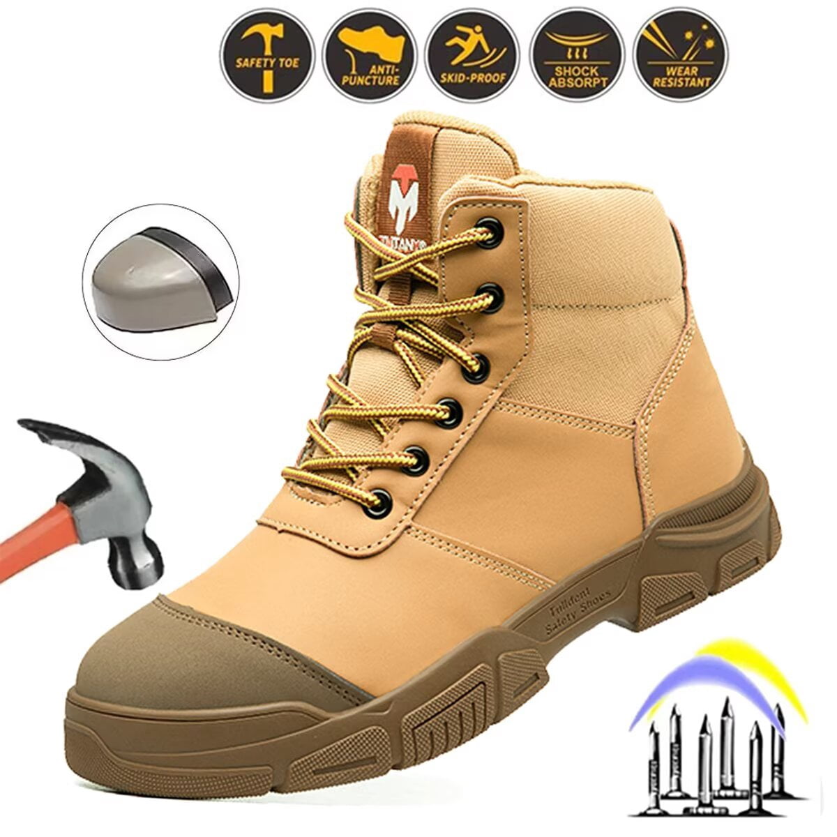 Steel Toe Boots for Men Industrial Construction Anti-puncture Work ...