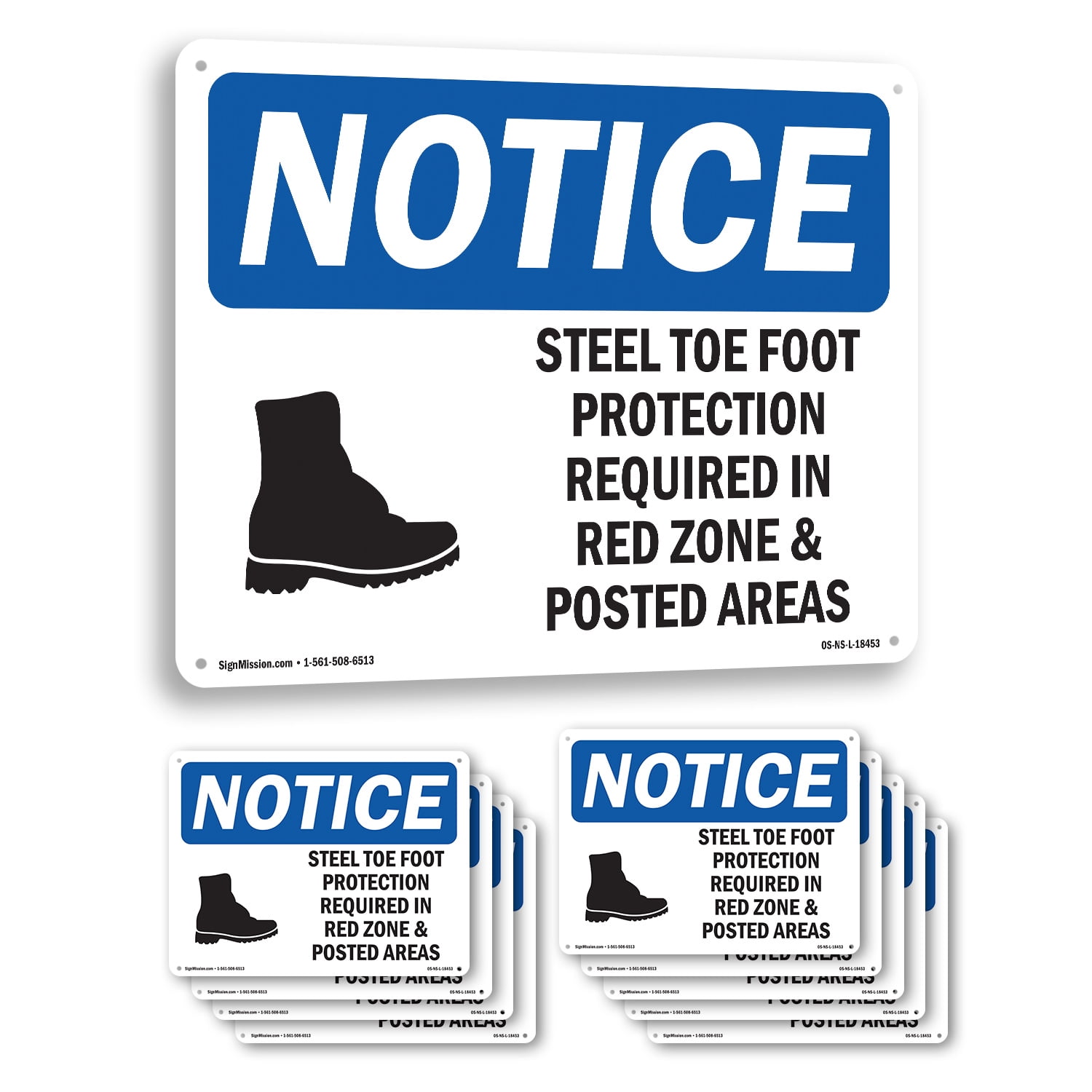 Steel Toe Foot Protection Required OSHA Notice Aluminum Sign 18 Inch x ...