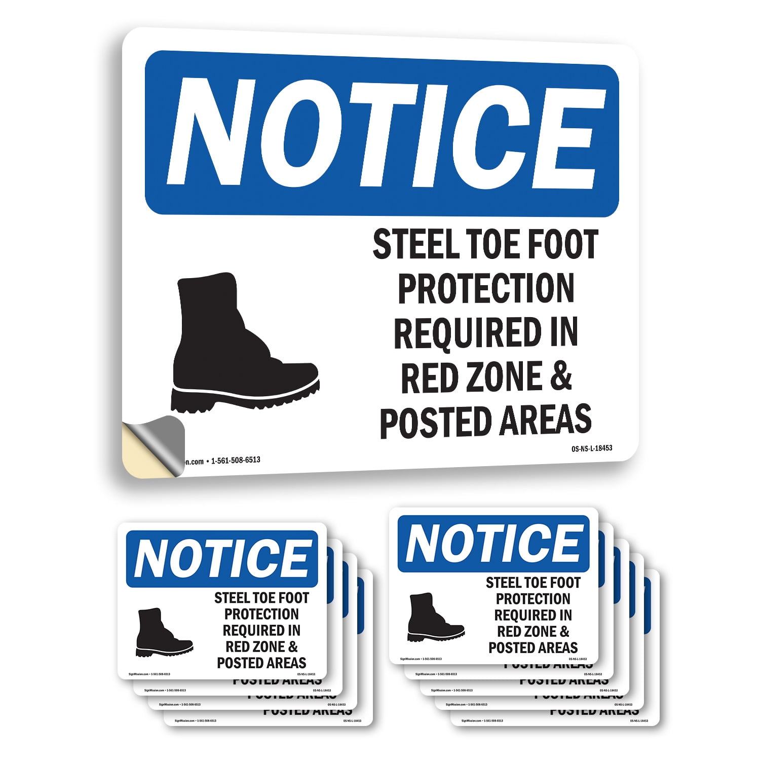 Steel Toe Foot Protection Required With Symbol OSHA Notice Vinyl Decal ...