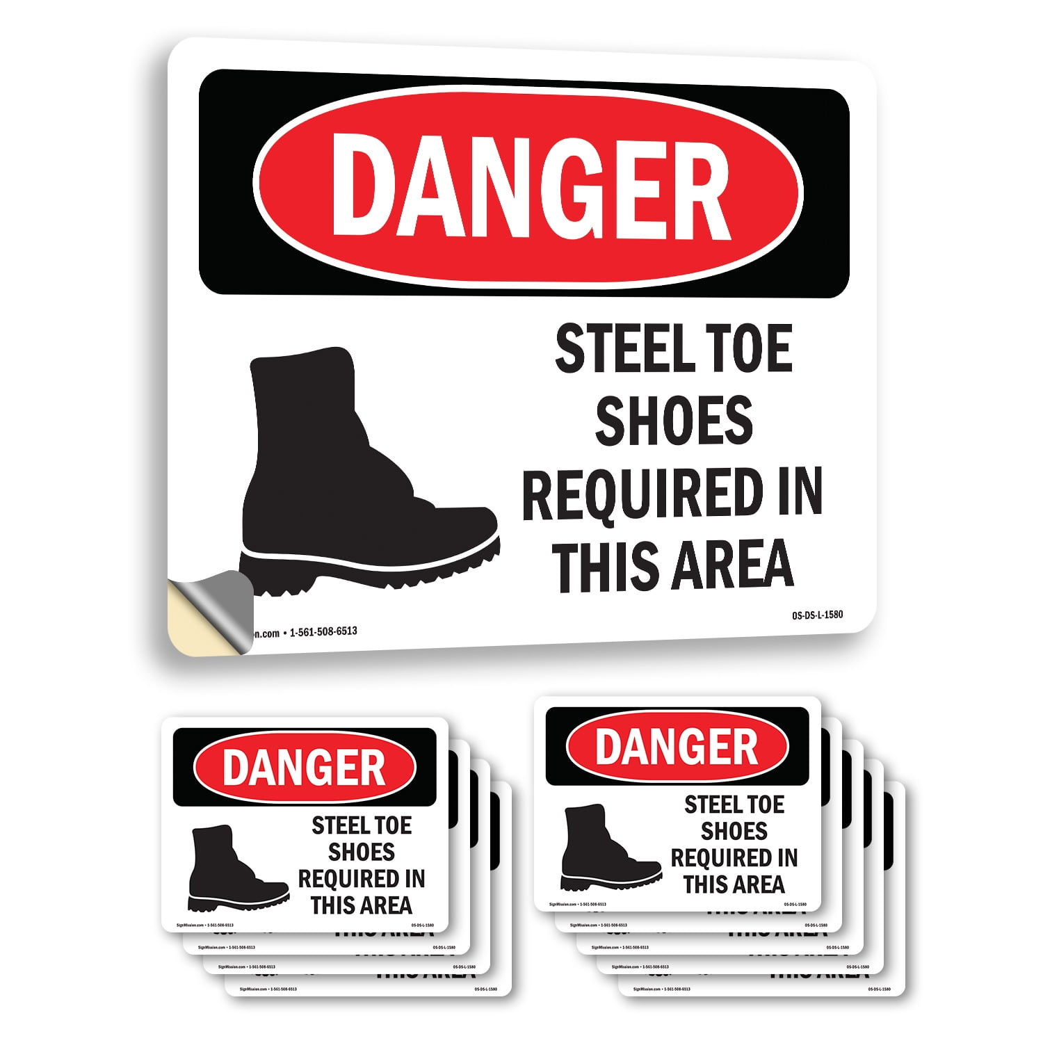 Steel Toe Shoes Required In This Area OSHA Danger Vinyl Decal Label 5 ...
