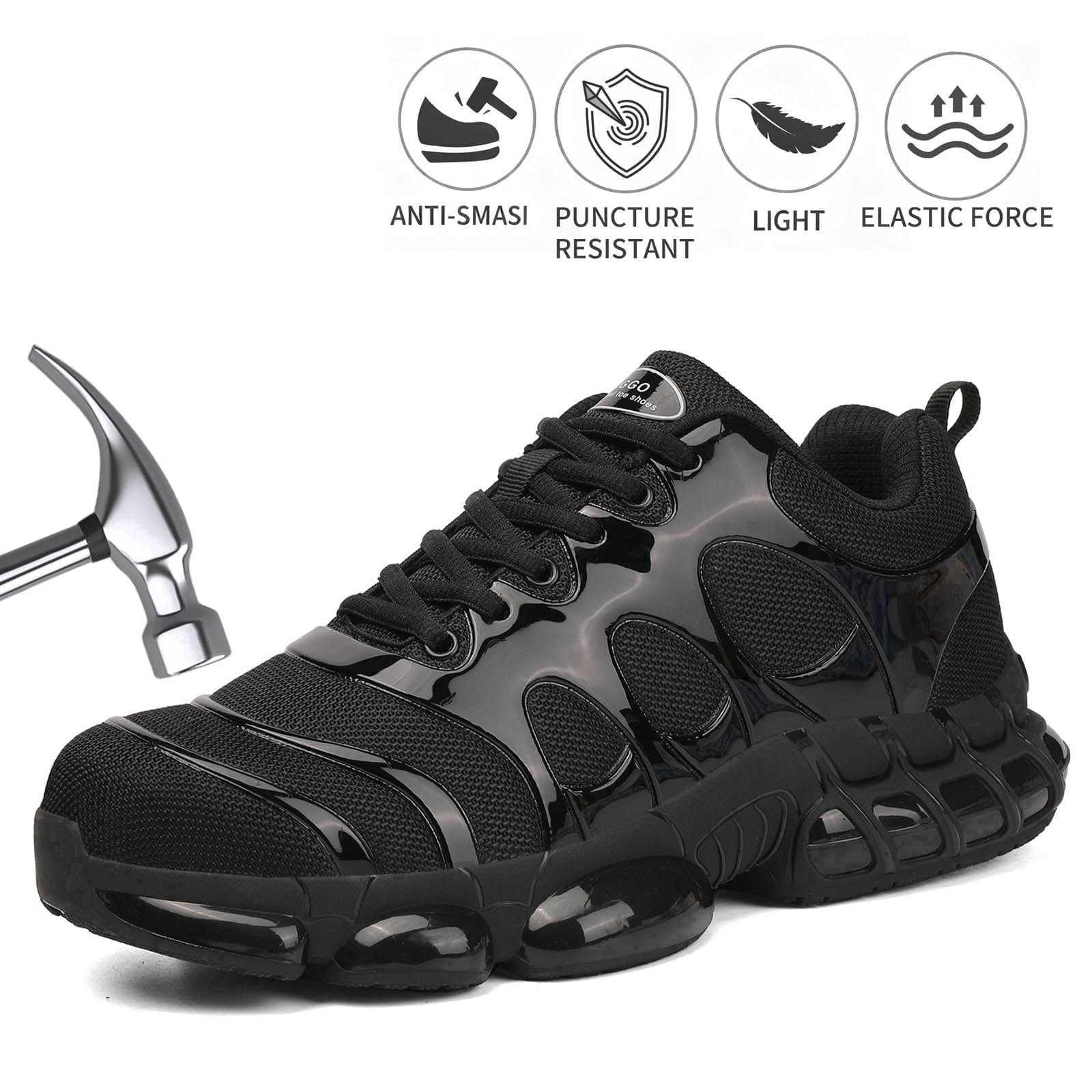 NIFOFISE Men's & Women's Steel Toe Work Shoes, Air Cushion, ASTM F2415 ...