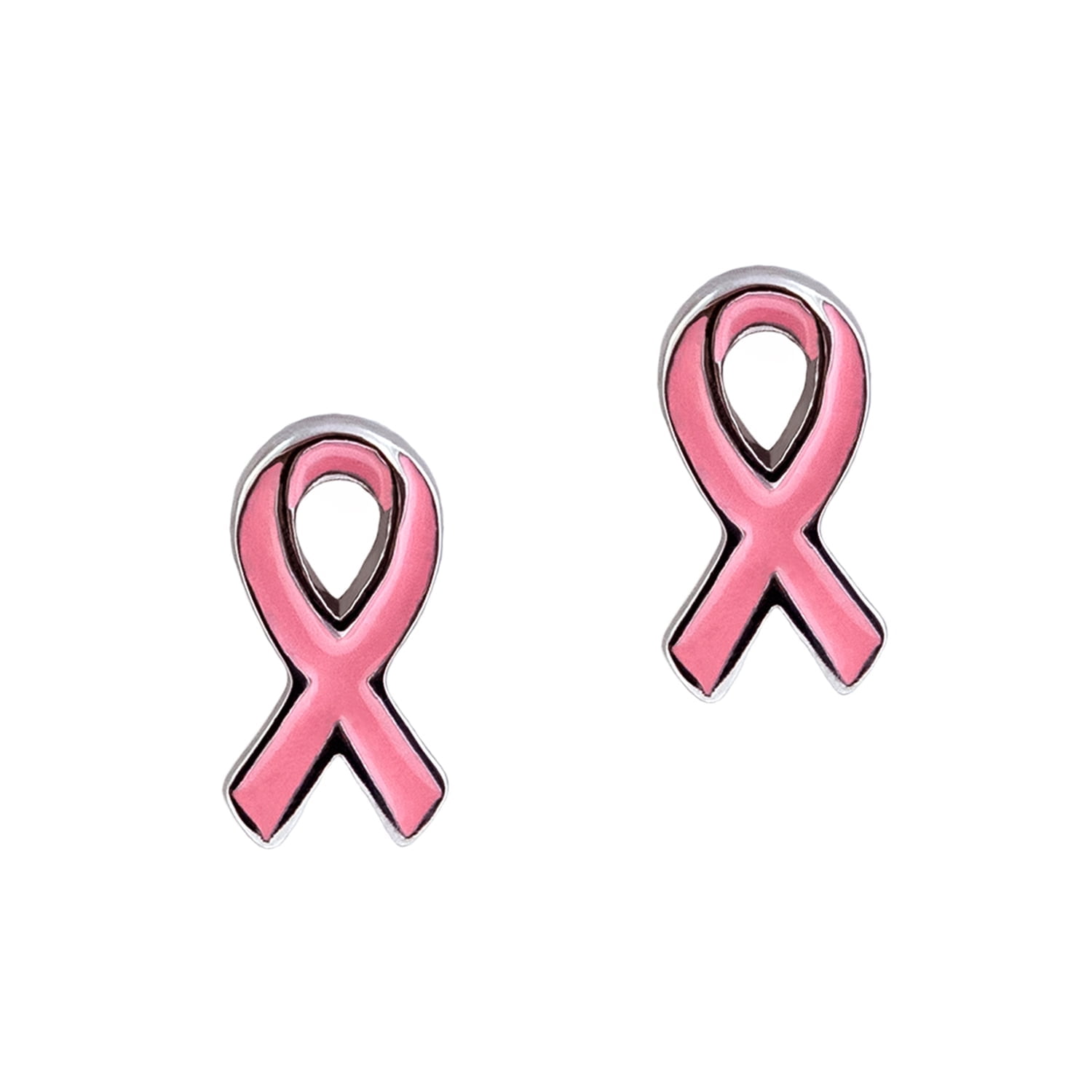 Steel Tone Pink Epoxy Breast Cancer Awareness Ribbon Earrings - Walmart.com