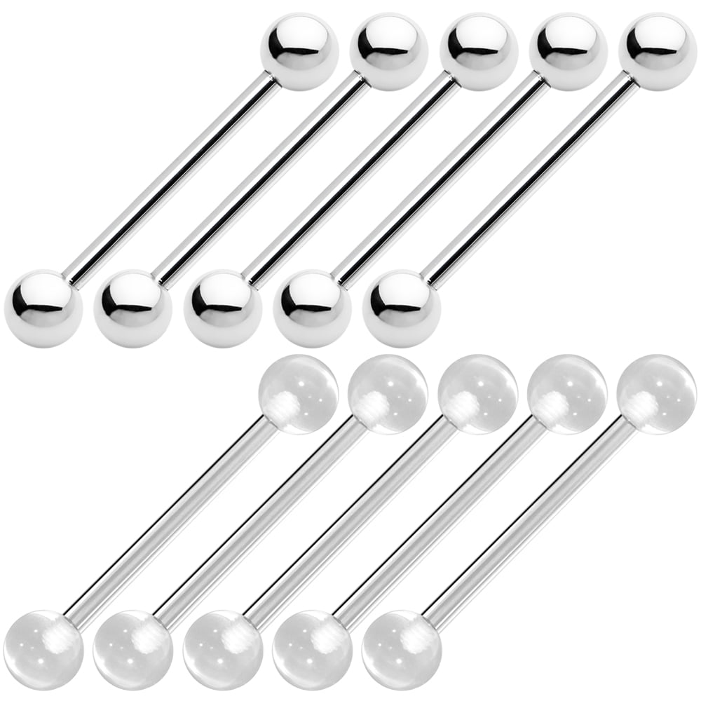 Steel Tongue Piercing Barbells and Clear Retainers Ten Pack - Walmart.com