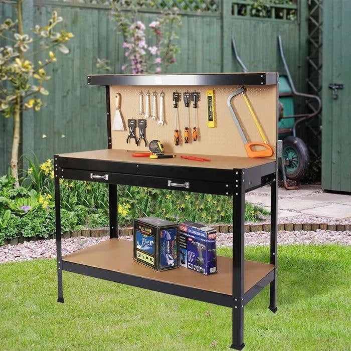 Steel Tool Storage Workbench, Hardwood Tools Table Workstation with ...