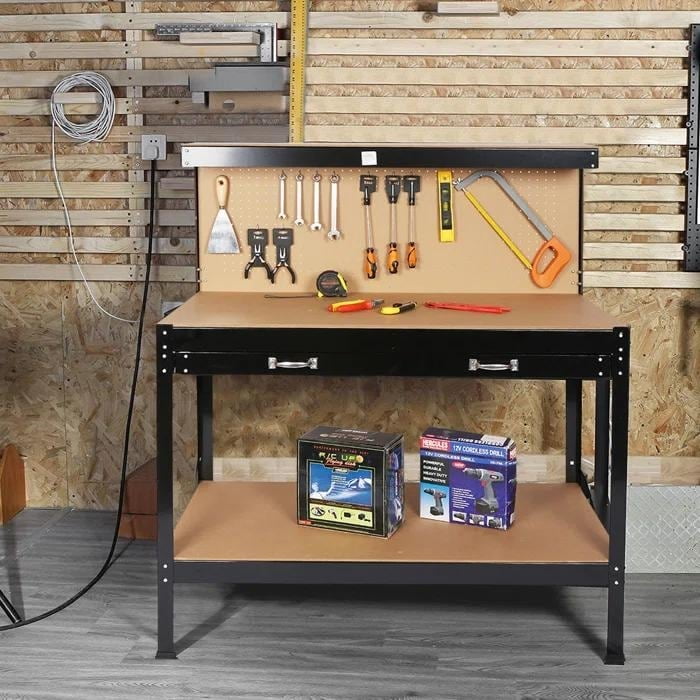 Steel Tool Storage Workbench, Hardwood Tools Table Workstation with ...