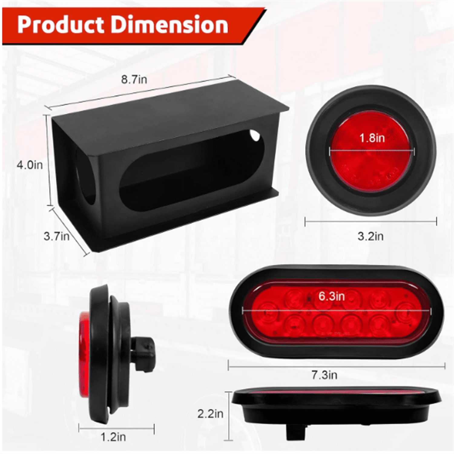 Steel Trailer Lights Boxes Housing Kit with 6 Inch Oval Red LED Trailer ...