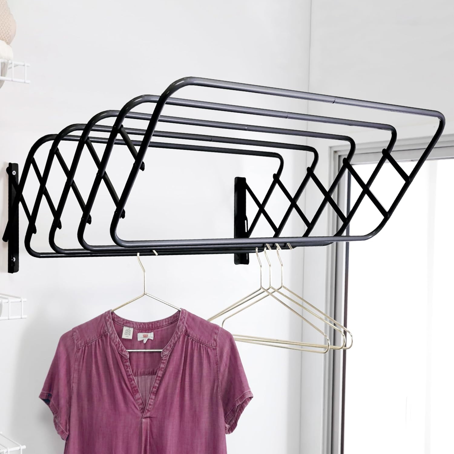 Steel Wall Mount Clothes Drying Rack, Black Powder Coated, 9 Rods ...