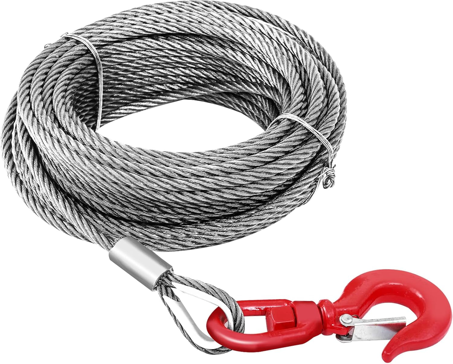 Steel Winch Cable,3/8" x 100' Wire Rope with Swivel Hook,17637 Lbs ...