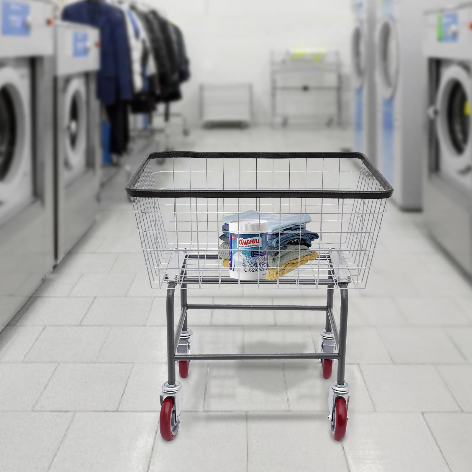 Steel Wire Laundry Cart with Wheels Commercial Laundry Basket Cart ...