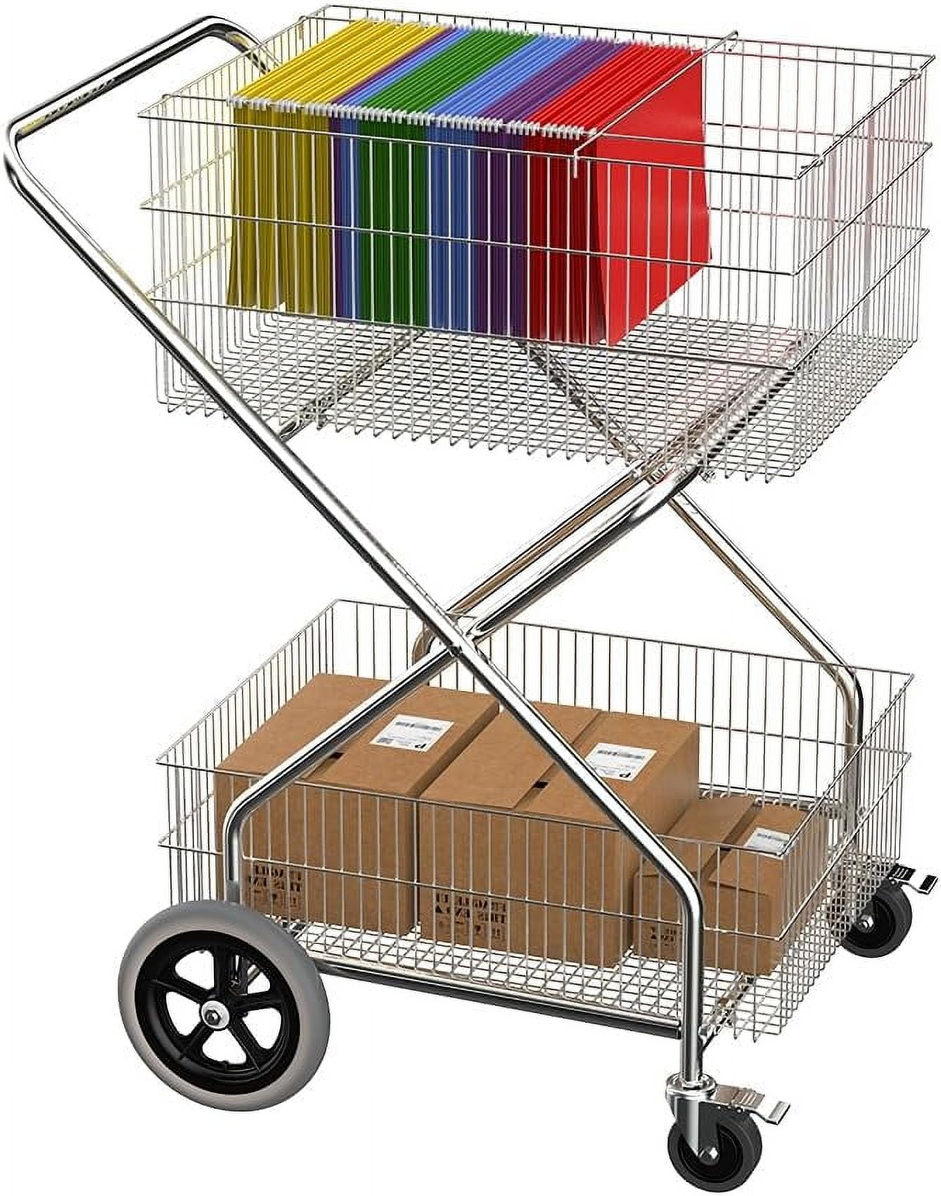 Steel Wire Mail Cart, Rolling Utility Cart File Cart, 200 Lb Capacity ...