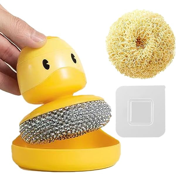 Steel Wool Dish Scrubber with Handle, Replacement Fiber Scrubber Ball ...