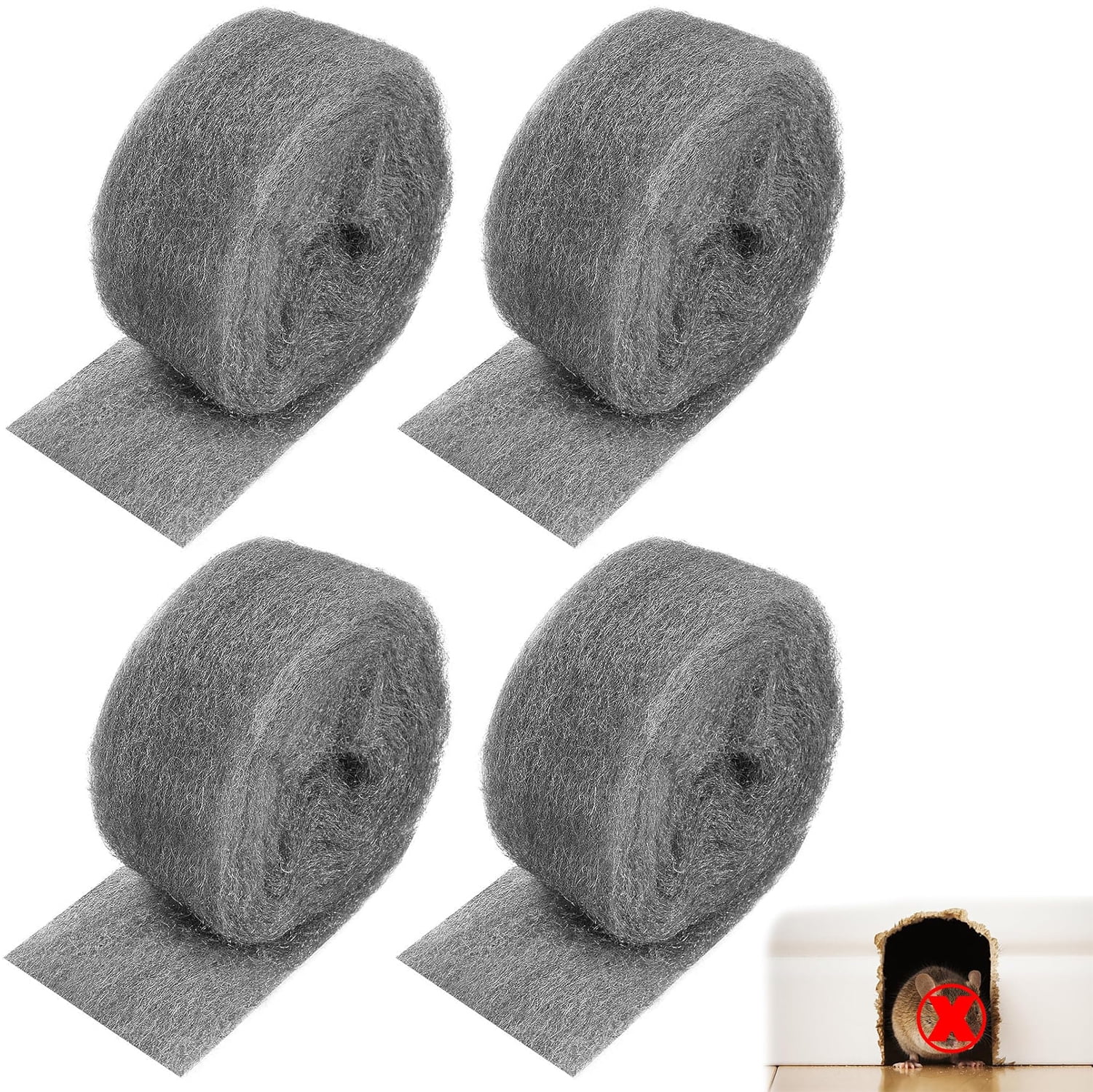 Steel Wool for Mice Control,NOGIS 4 Pack of 3"x13 Ft Steel Wool,Gap ...