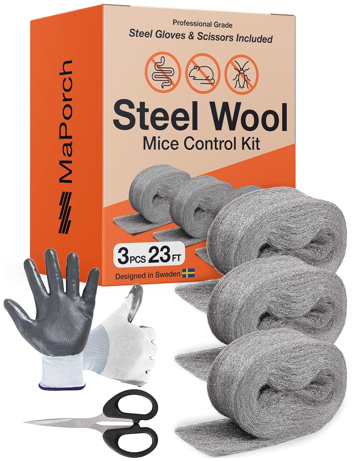 Steel Wool for Mice Control - Wool Gap Filler for Home & Garage - DIY Bundle with Gloves ...
